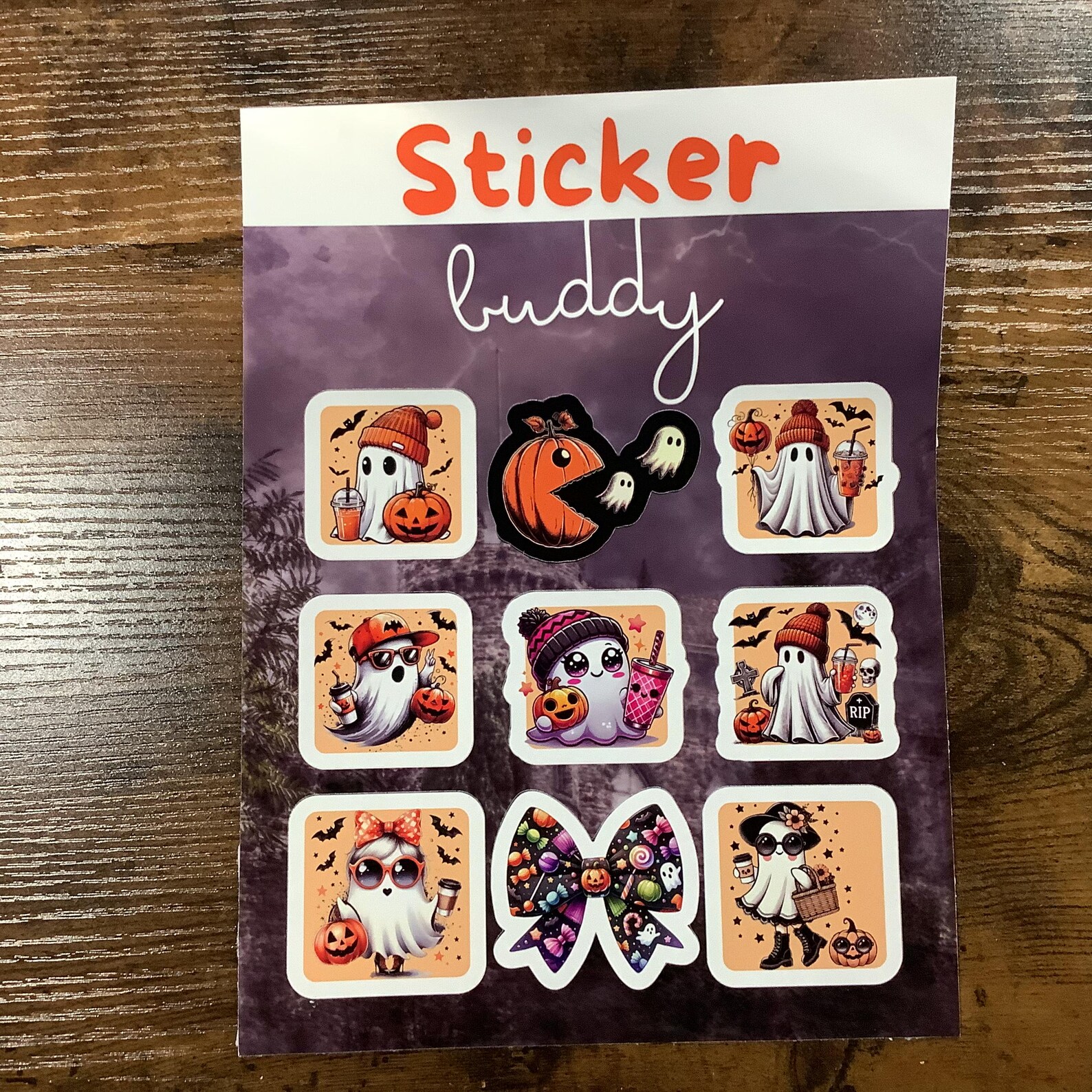 Cute Retro Ghost Sheet of 9 Stickers With Pacman Pumpkin and Coquette ...