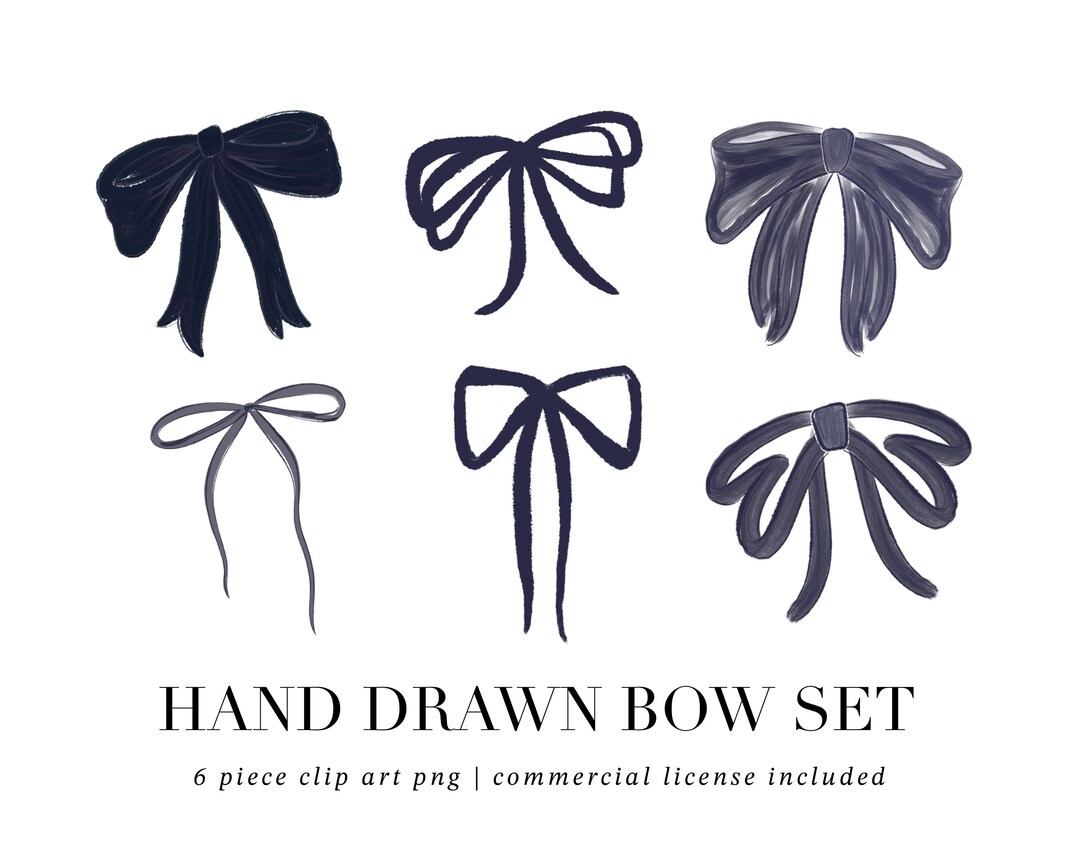 Hand Drawn Navy Bow Clipart, Navy Bow Clipart PNG Set, Vintage Bow ...