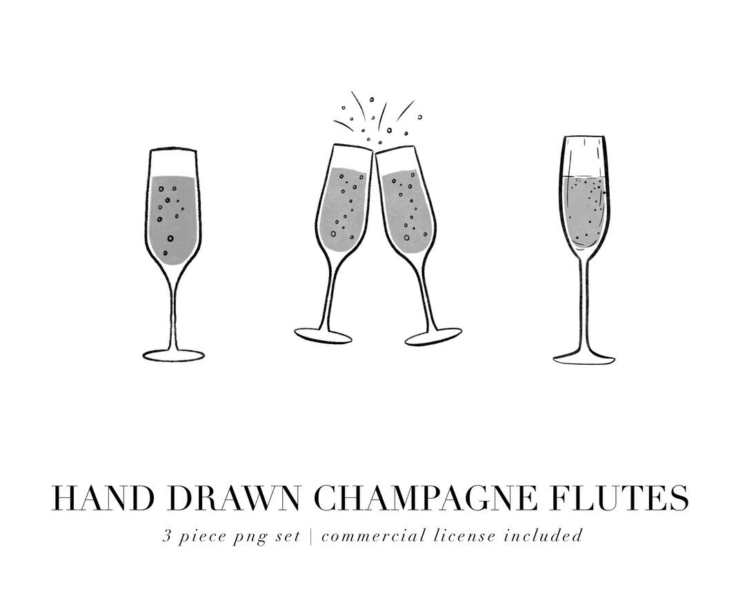Champagne Flute Clipart, Hand Drawn Champagne, Champagne Glasses ...