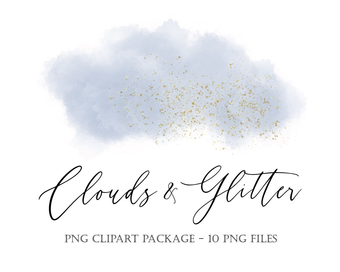 Watercolor Glitter Clouds Clipart Blue Watercolor Cloud Clip - Etsy