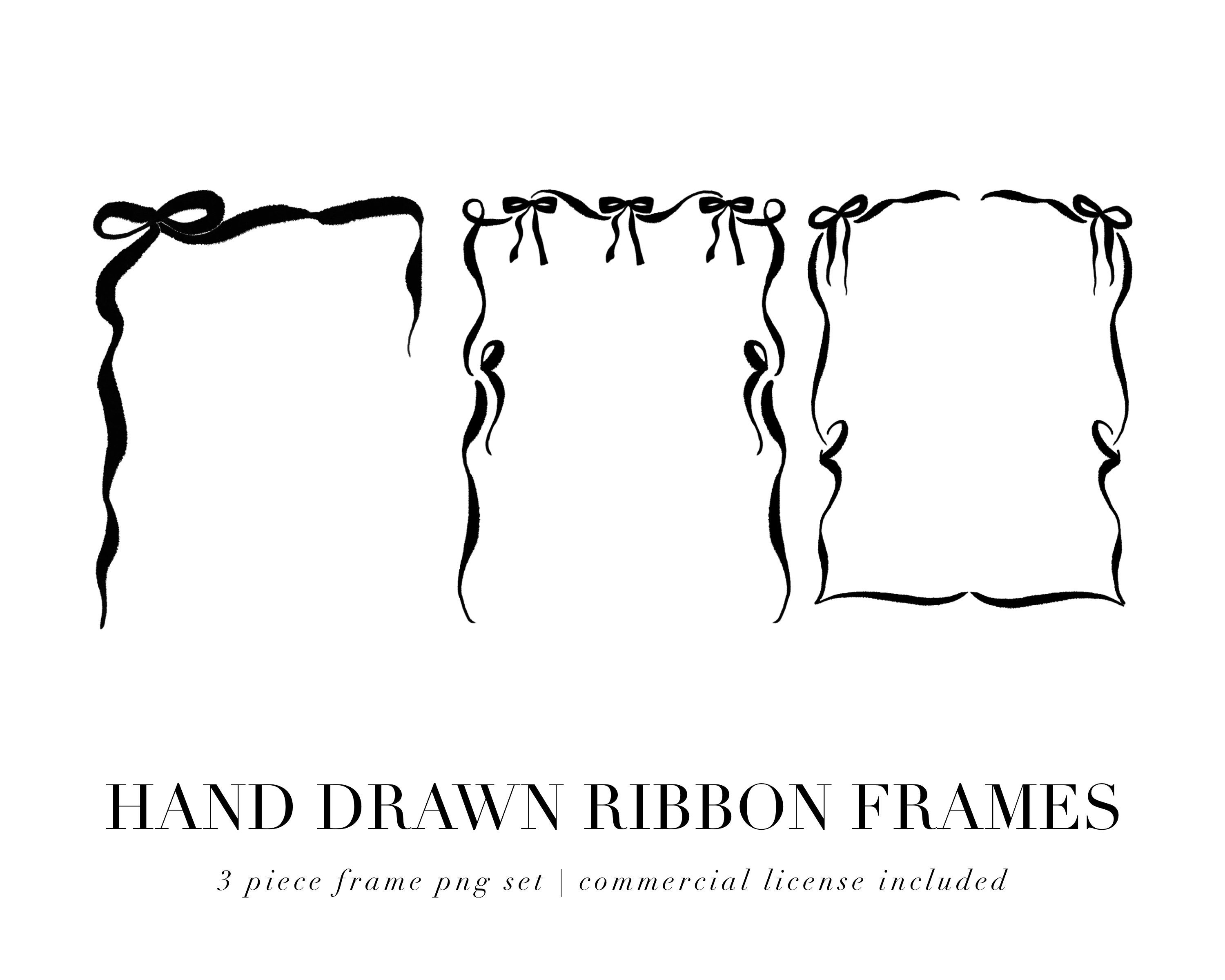 Black Bow Ribbon Frame, Hand Drawn Black Bow Frame, Vintage Bow Frame ...