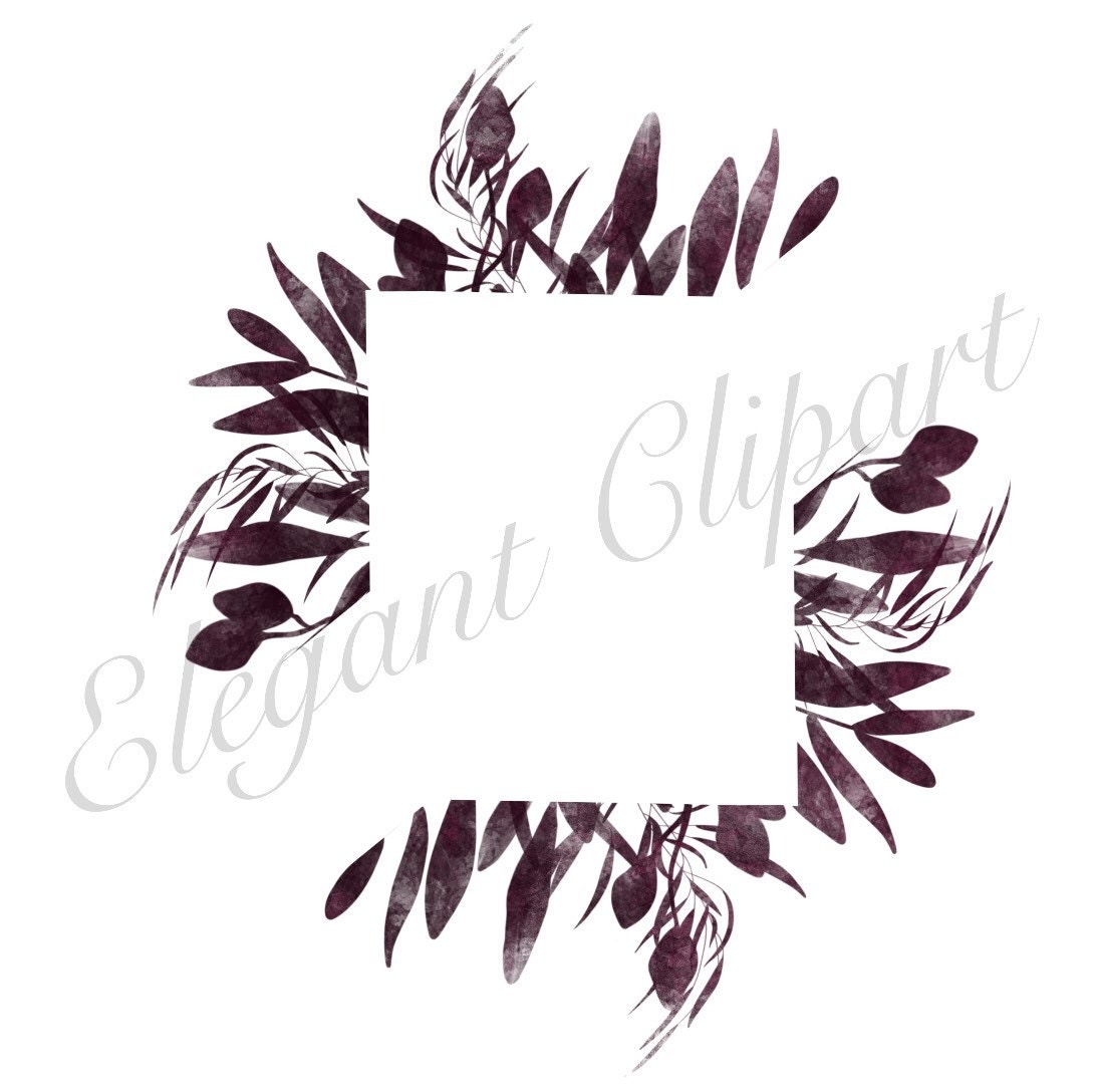 Burgundy Watercolor Greenery Frame Clipart Burgundy Greenery | Etsy