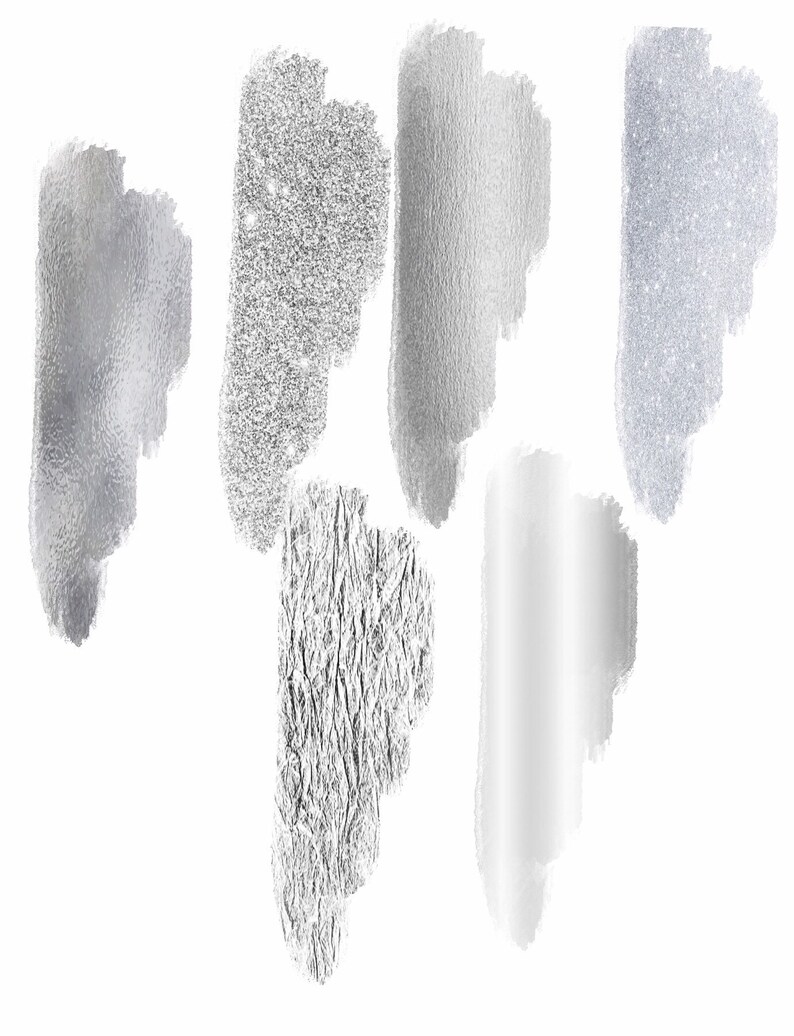 Silver Brush Stroke Clipart, Silver Glitter Clipart, Silver Foil Brush ...