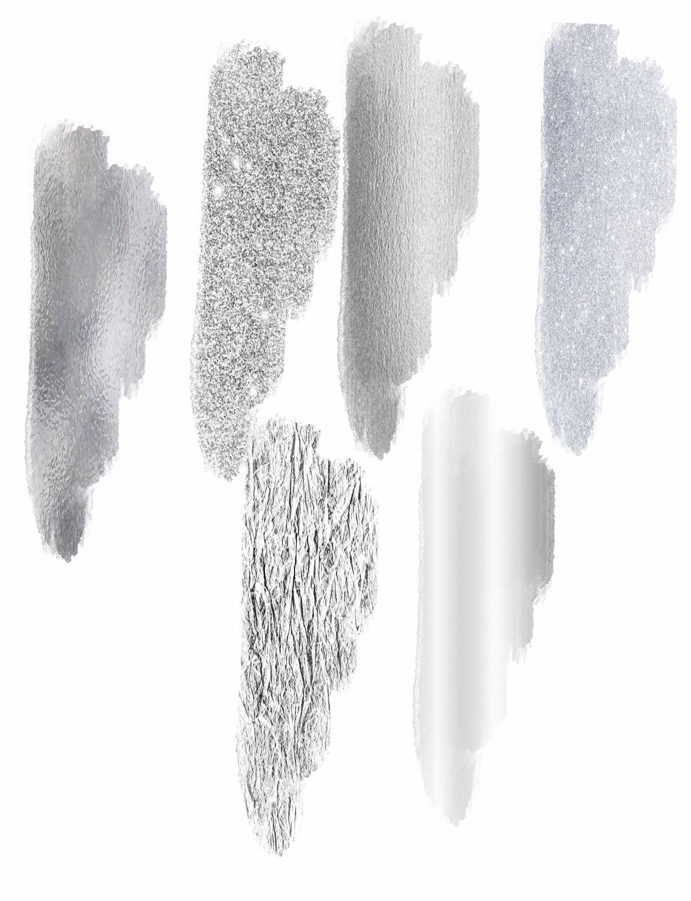 Silver Brush Stroke Clipart, Silver Glitter Clipart, Silver Foil Brush ...