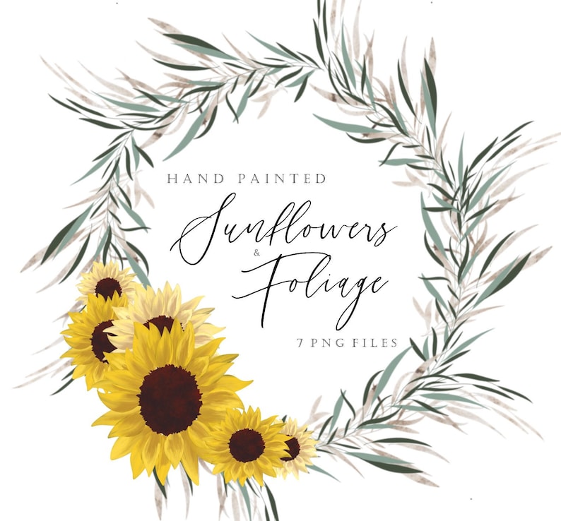 Sunflower Foliage Wreath Clipart Floral Rustic Wreath | Etsy