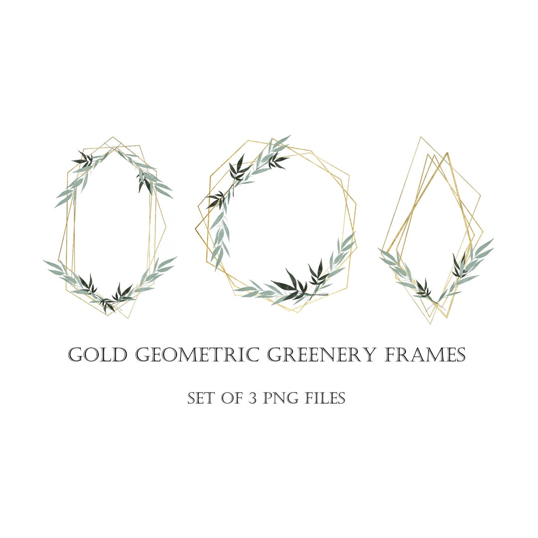 Gold Geometric Frame Clipart - Gold Greenery Frame - Geometric Frame ...