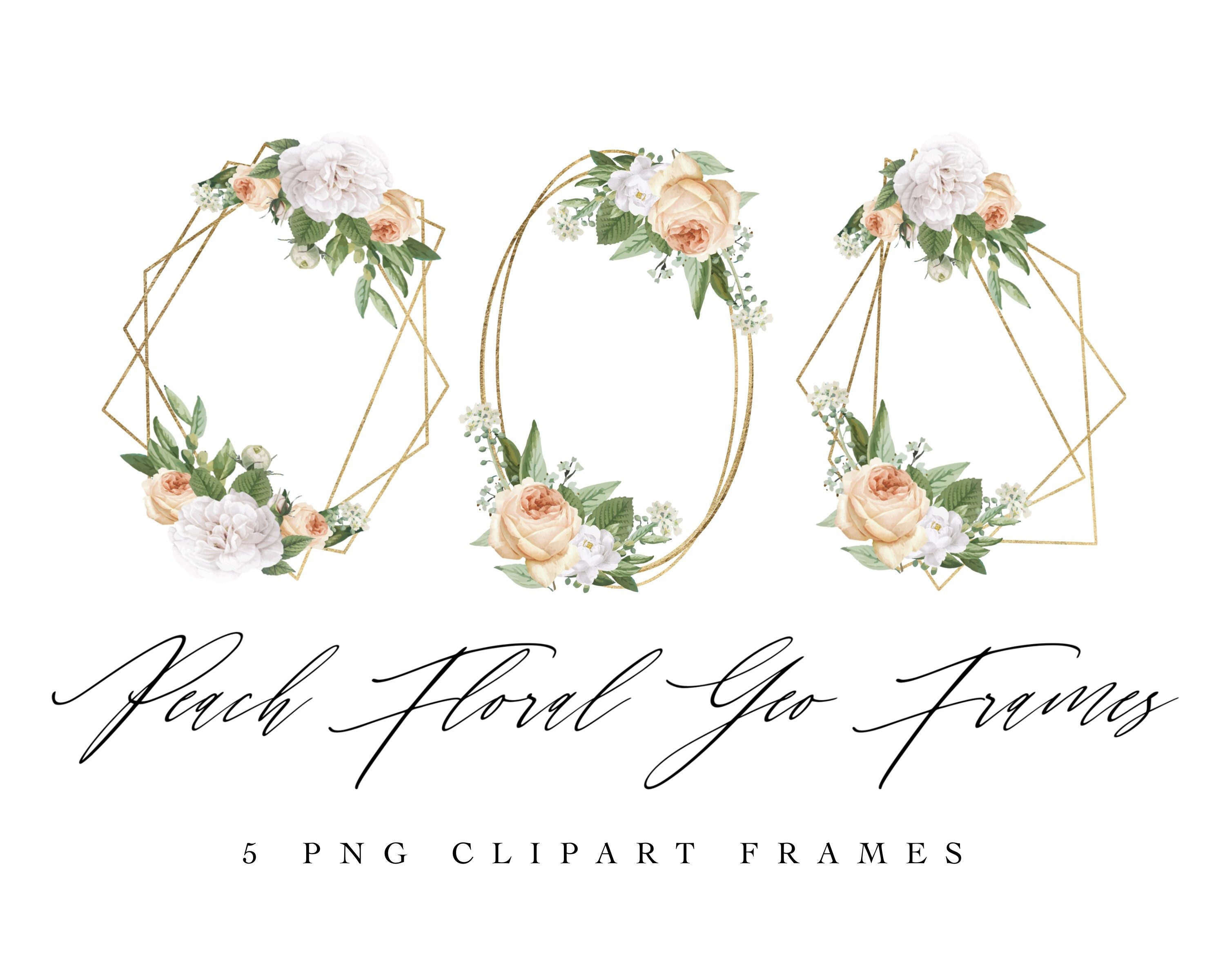 Gold Geometric Frame Clipart - Floral Greenery Frame - Geometric Floral ...