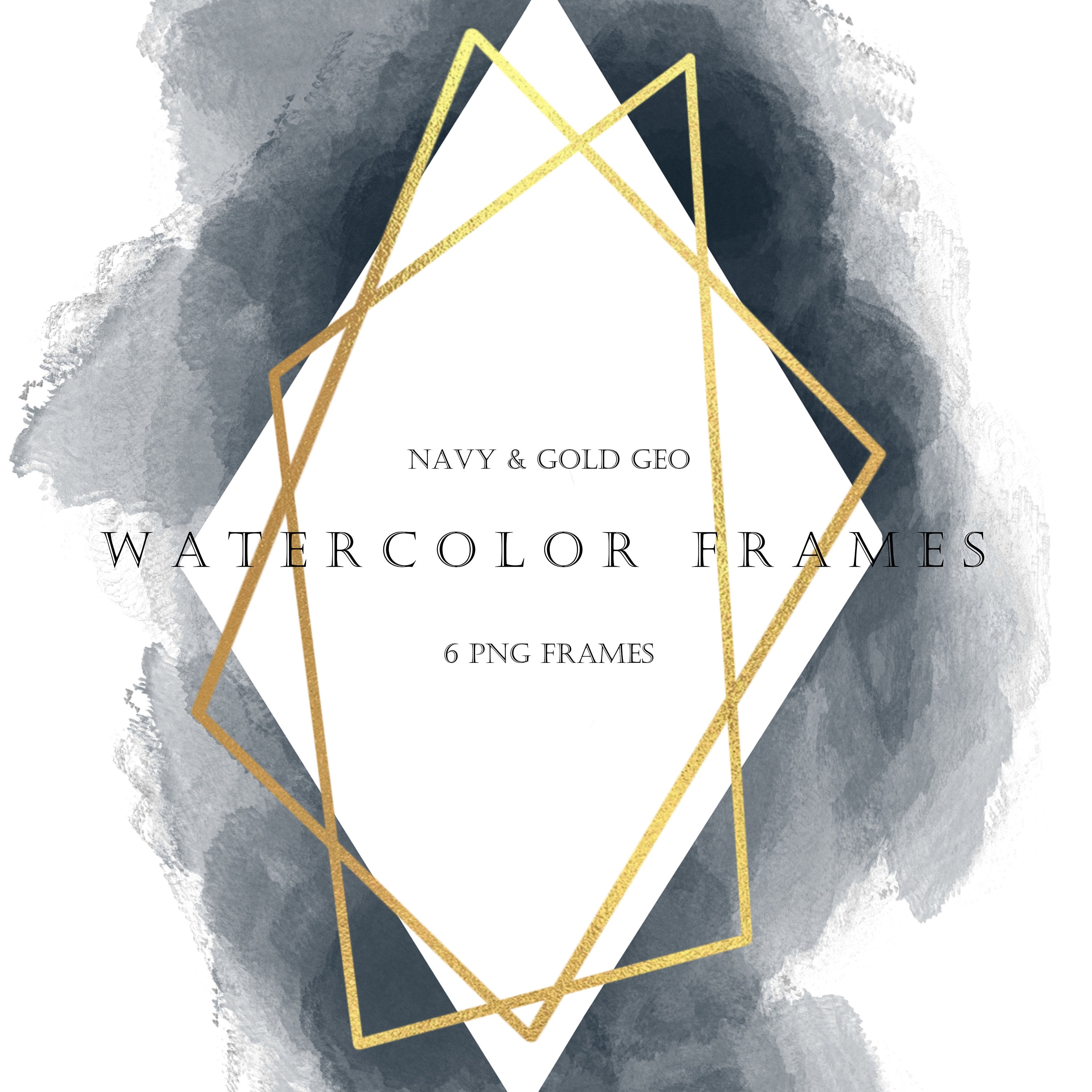 Navy and Gold Geometric Frame Clipart Navy and Gold Greenery - Etsy