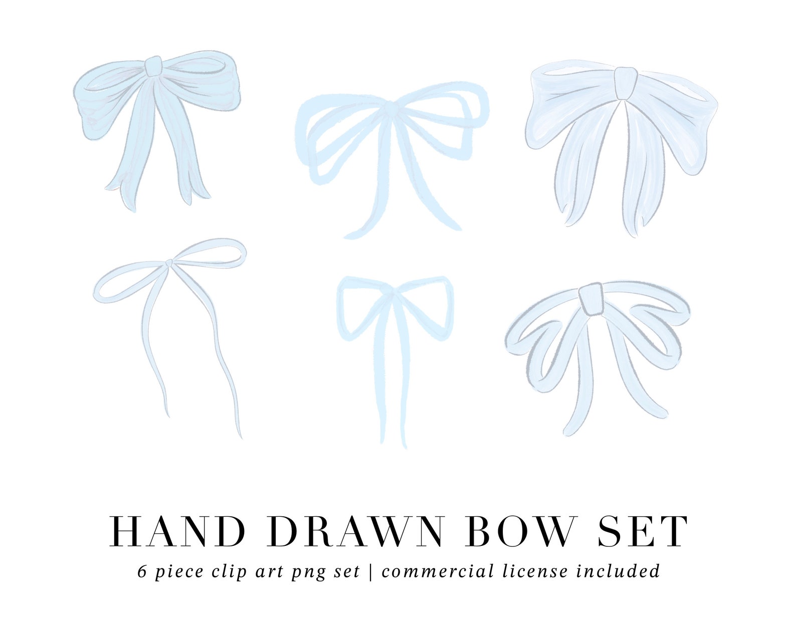 Hand Drawn Blue Bow Clipart, Blue Bow Clipart PNG Set, Vintage Bow ...