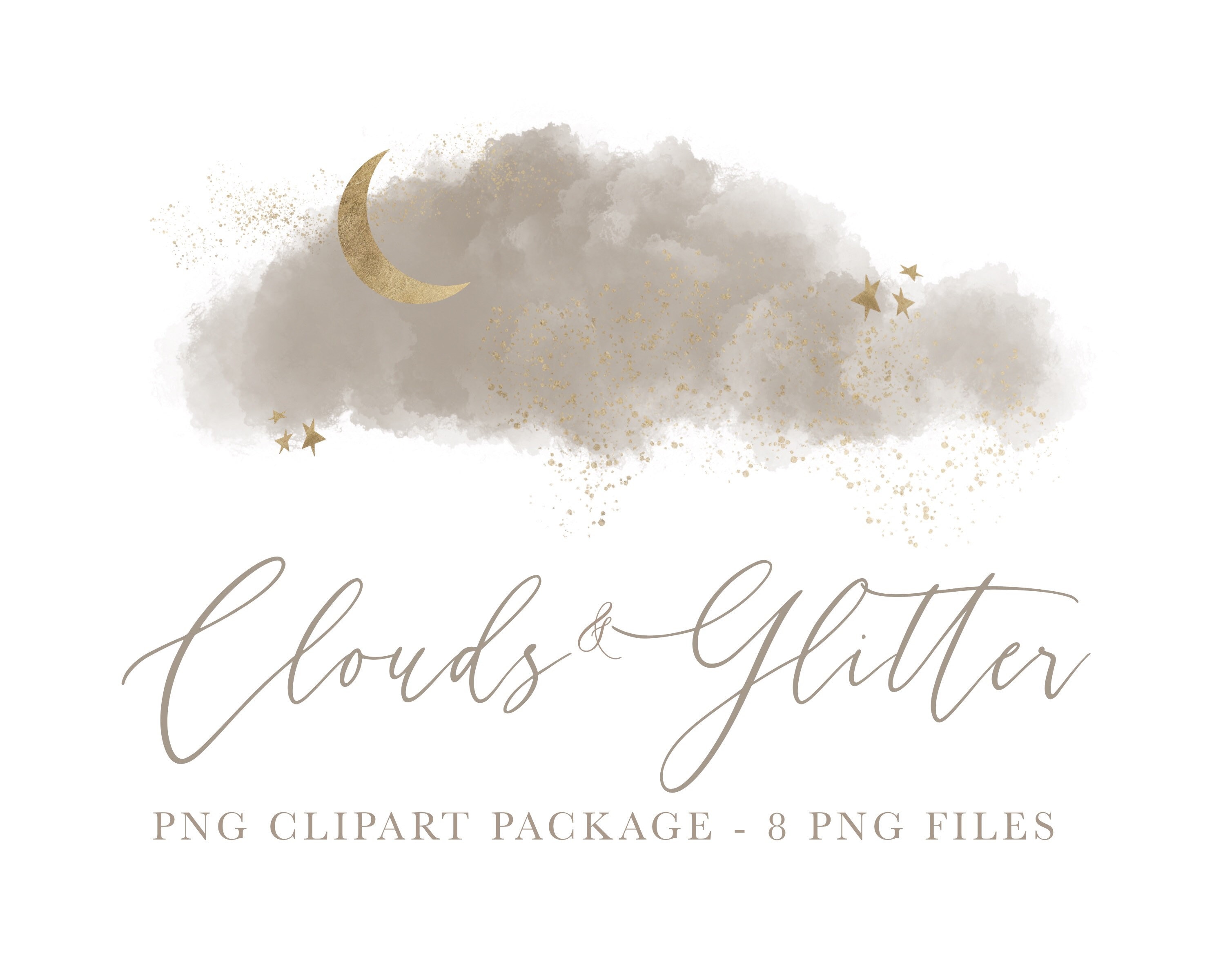 Watercolor Glitter Clouds Clipart Beige Watercolor Cloud Clip - Etsy