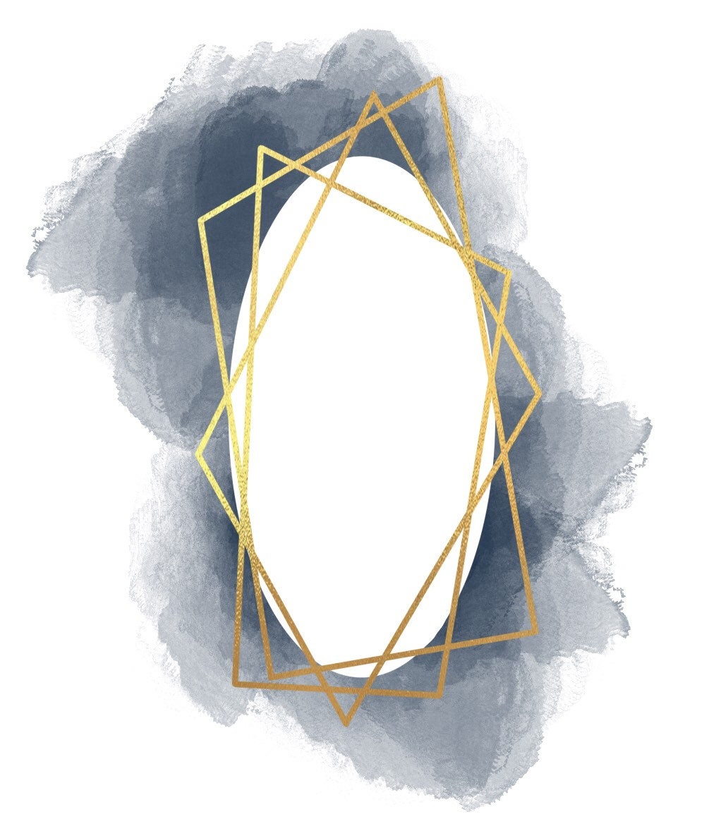 Navy and Gold Geometric Frame Clipart Navy and Gold Greenery | Etsy