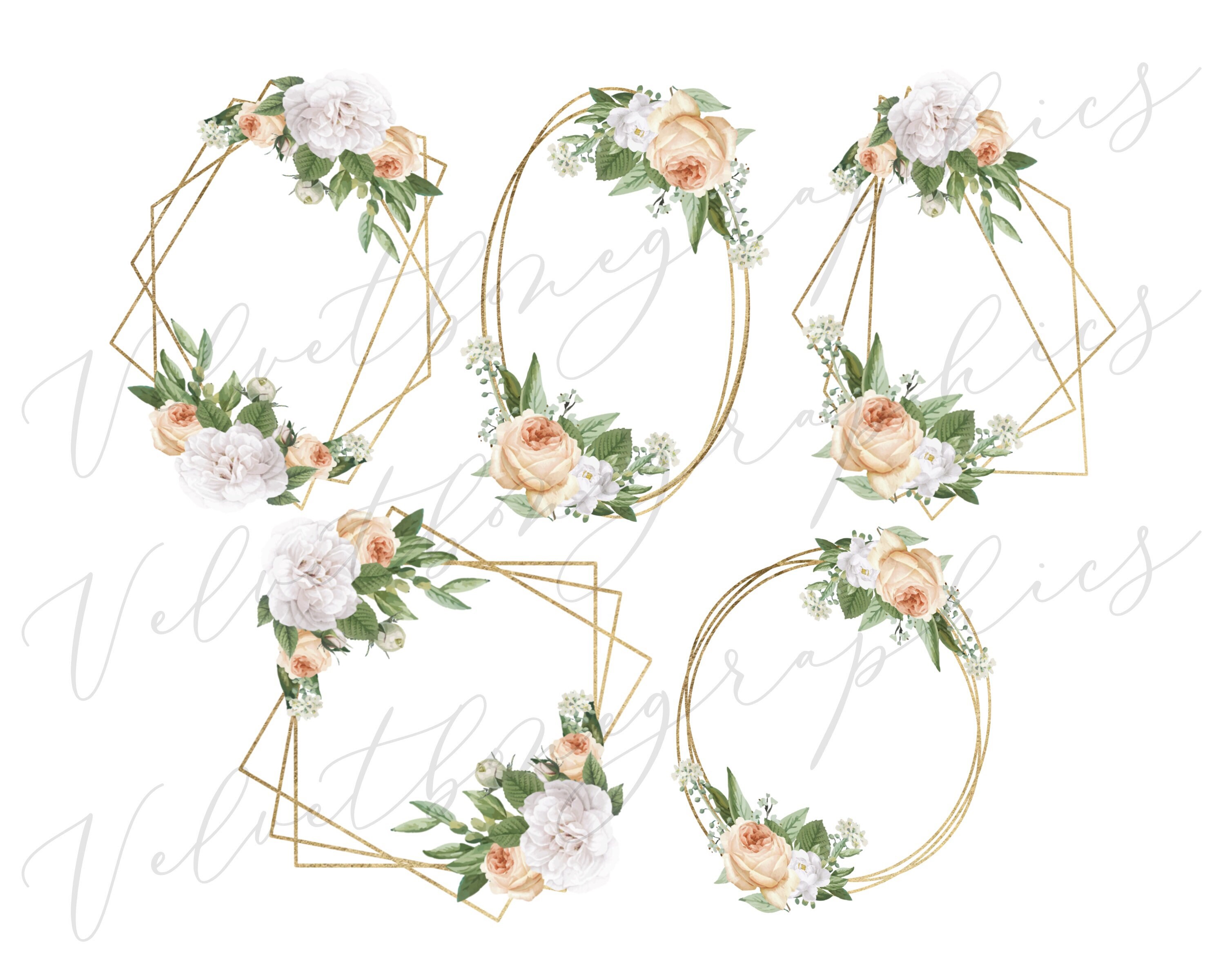 Gold Geometric Frame Clipart Floral Greenery Frame - Etsy