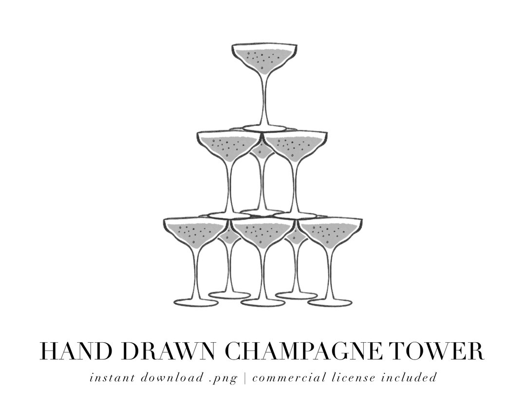 Hand Drawn Champagne Tower Illustration, PNG Files, Champagne Glasses ...