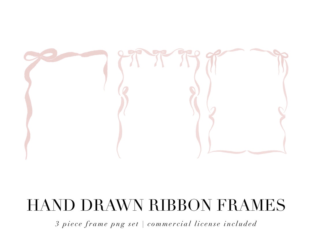 Pink Bow Ribbon Frame, Hand Drawn Pink Bow Frame, Vintage Bow Frame ...