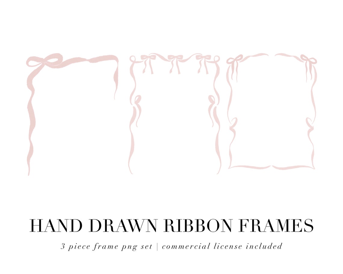 Pink Bow Ribbon Frame, Hand Drawn Pink Bow Frame, Vintage Bow Frame ...