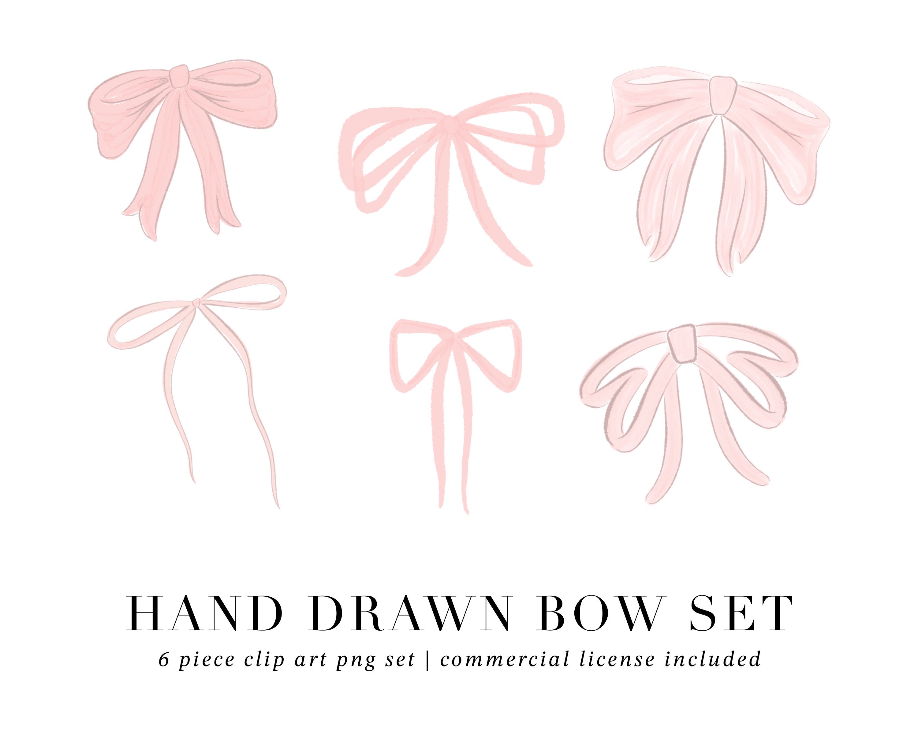 Hand Drawn Pink Bow Clipart, Pink Bow Clipart PNG Set, Vintage Bow ...