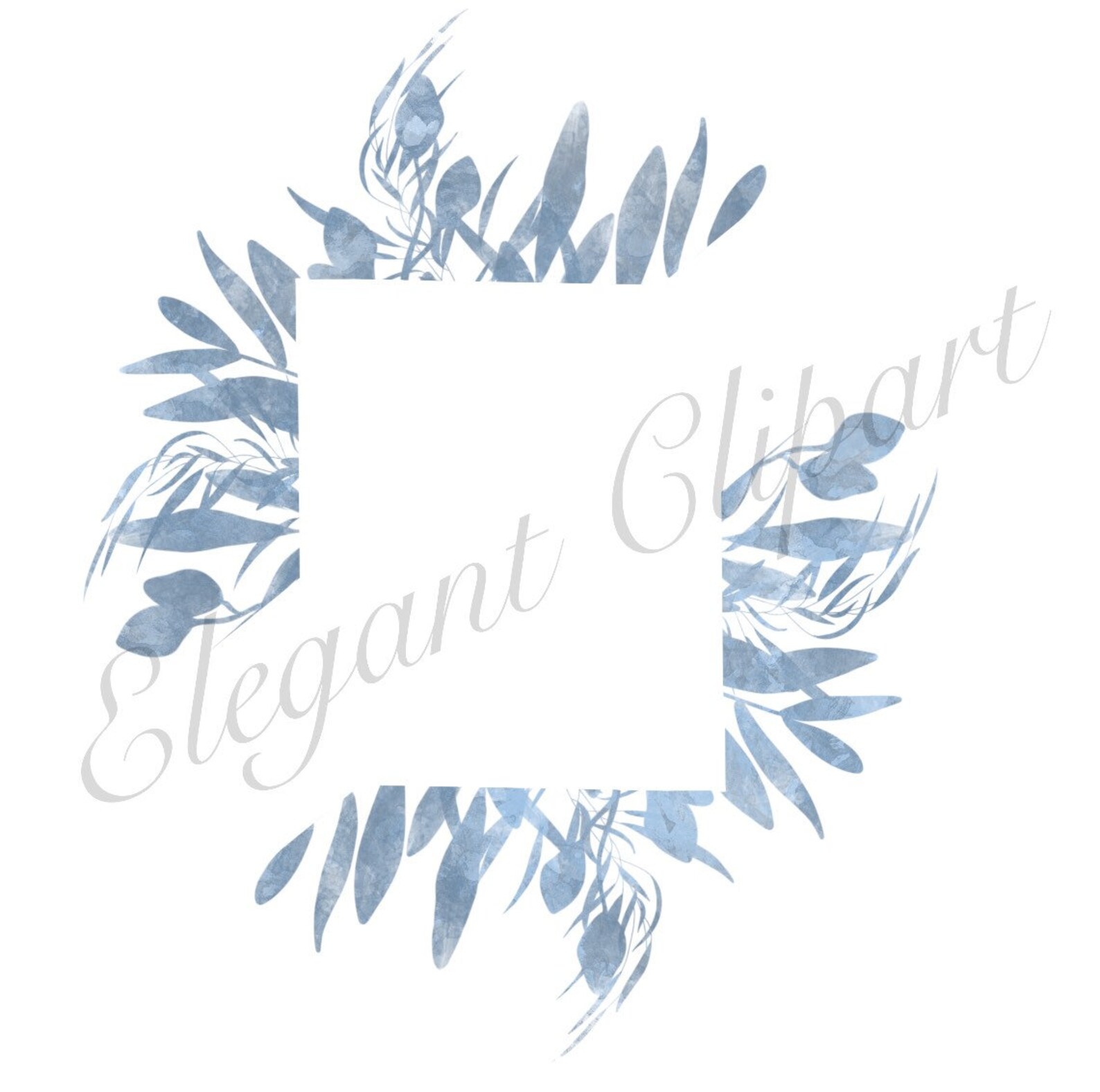 Blue Watercolor Greenery Frame Clipart Blue Greenery Frame - Etsy