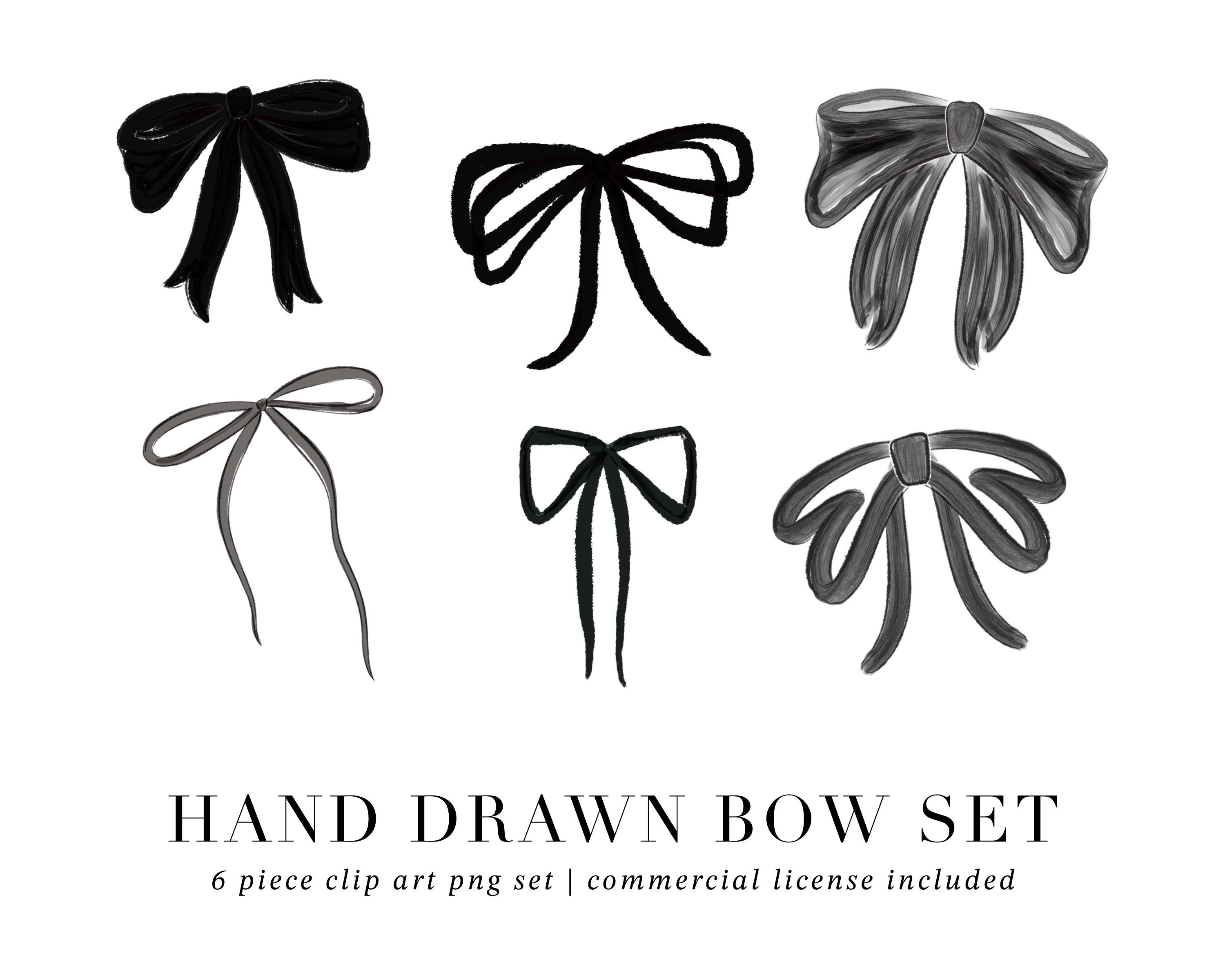 Hand Drawn Black Bow Clipart Black Bow Clipart Png Set Vintage Bow Clipart Vintage Black Bow