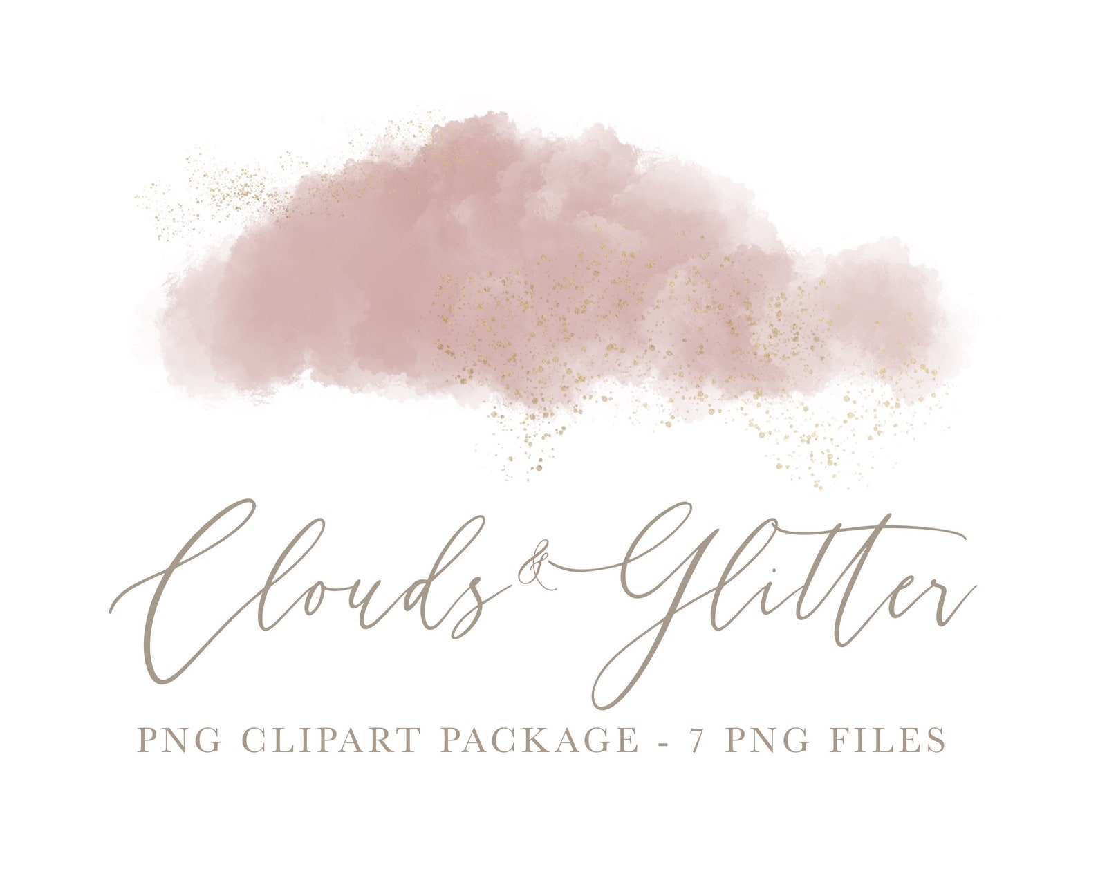 Watercolor Glitter Clouds Clipart, Pink Watercolor Cloud Clip Art ...