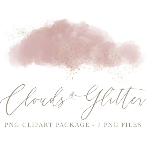 Watercolor Glitter Clouds Clipart Pink Watercolor Cloud Clip - Etsy
