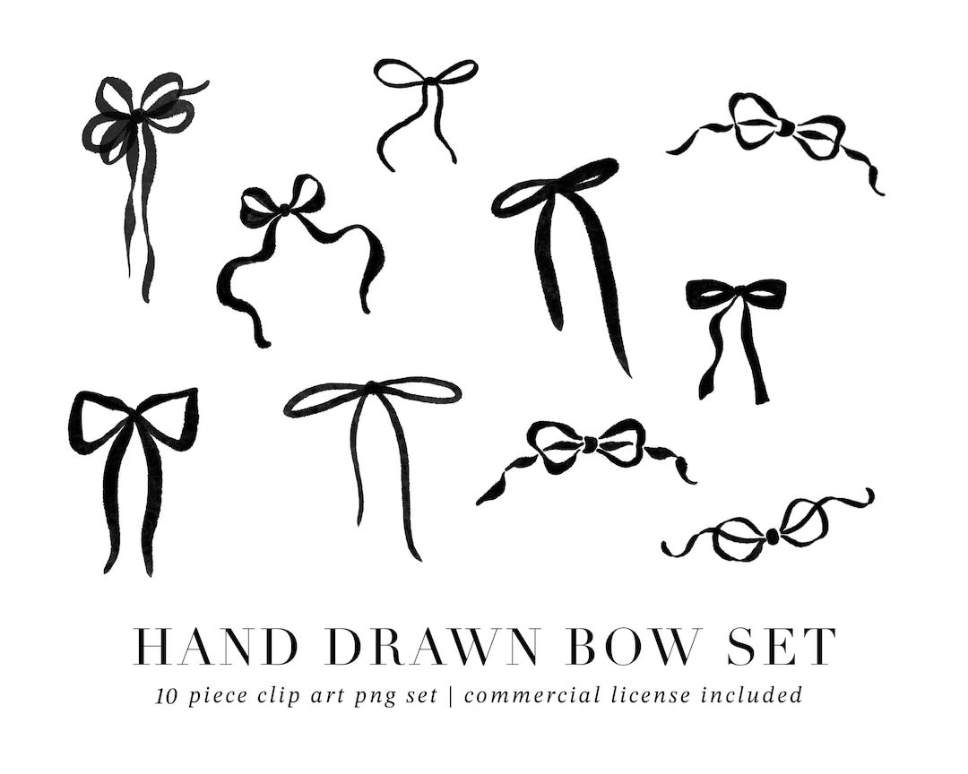 Watercolor Black Bow Clipart, Black Bow Clipart PNG Set, Vintage Bow ...