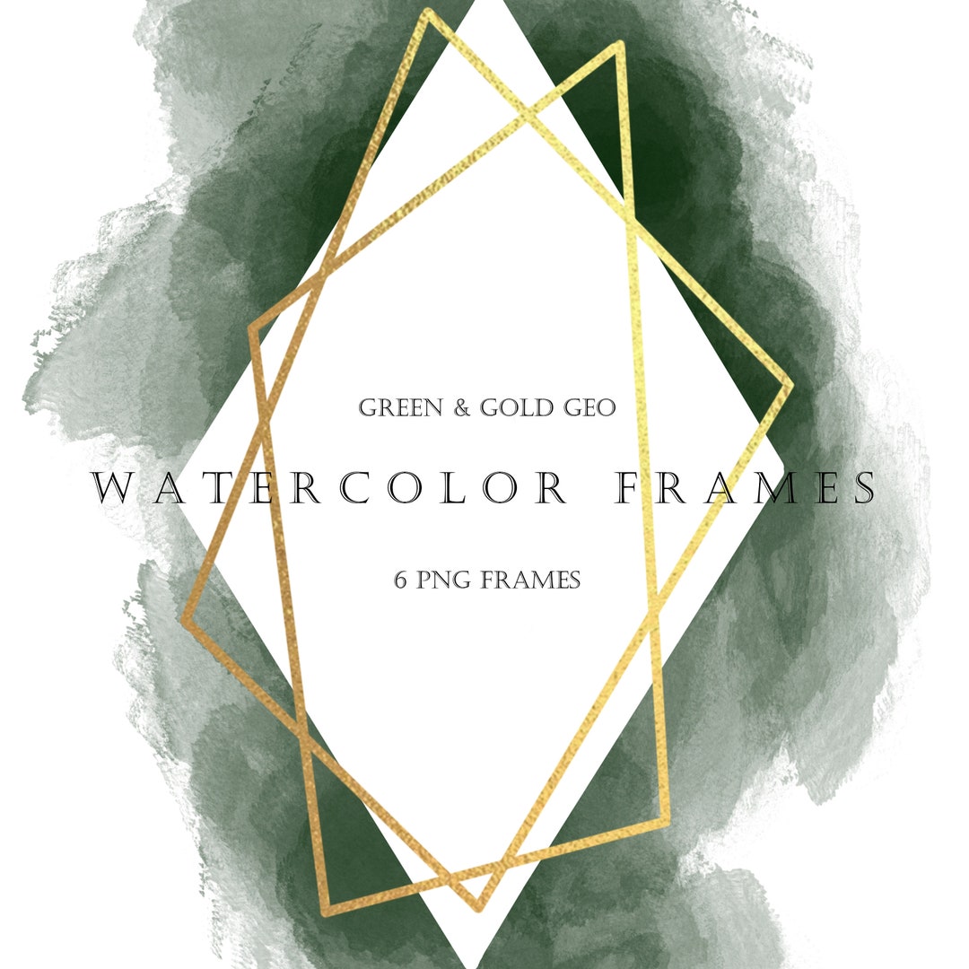 Green and Gold Geometric Frame Clipart, Green and Gold Greenery Frame ...