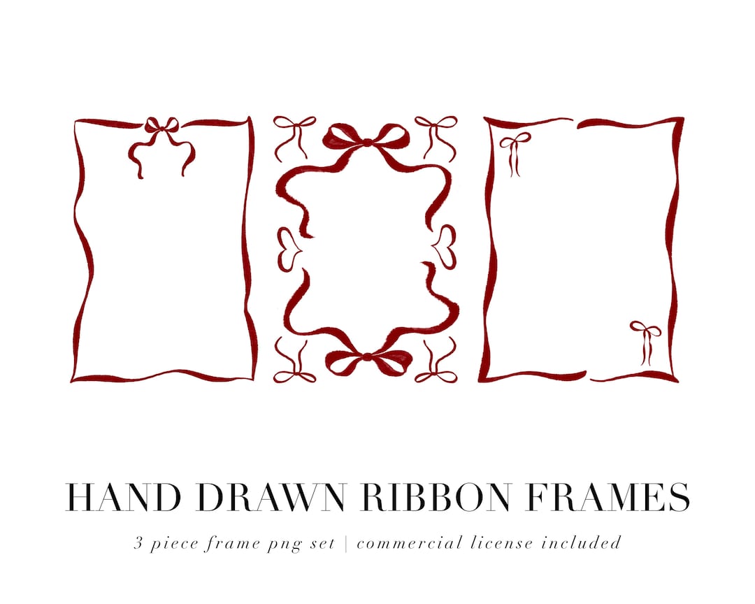 Red Bow Ribbon Frame, Hand Drawn Red Bow Frame, Vintage Bow Frame ...