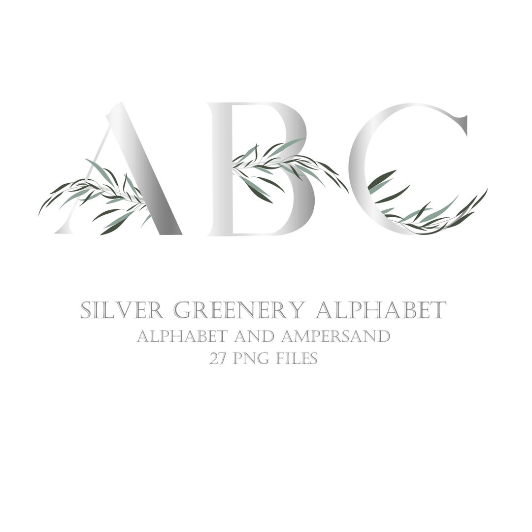 Silver Greenery Alphabet Clipart, Alphabet Clipart, Greenery Alphabet ...
