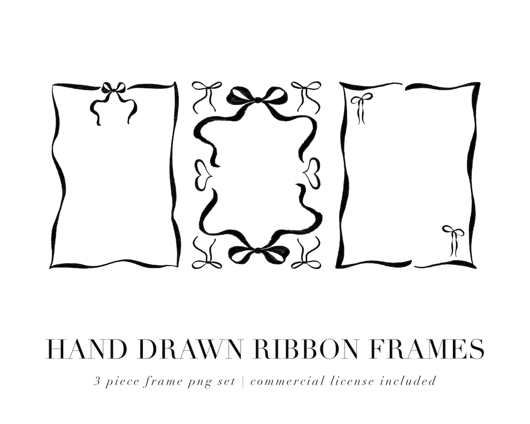 Black Bow Ribbon Frame, Hand Drawn Black Bow Frame, Vintage Bow Frame ...