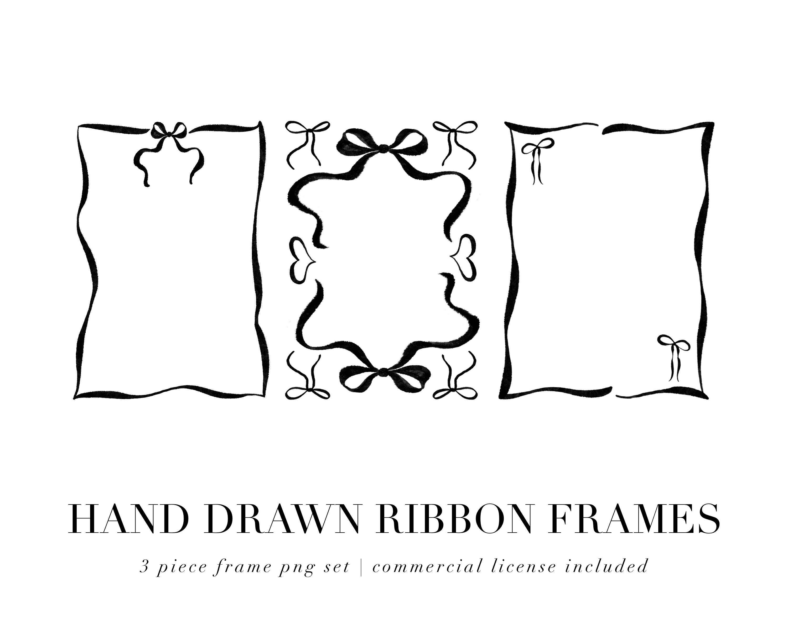 Black Bow Ribbon Frame, Hand Drawn Black Bow Frame, Vintage Bow Frame ...