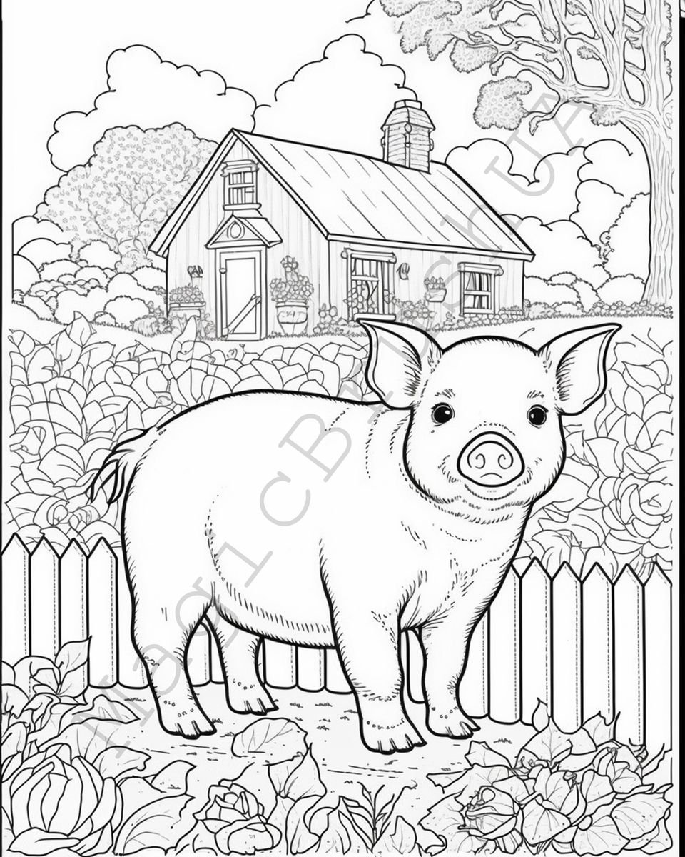 Pig On A Farm Coloring Page