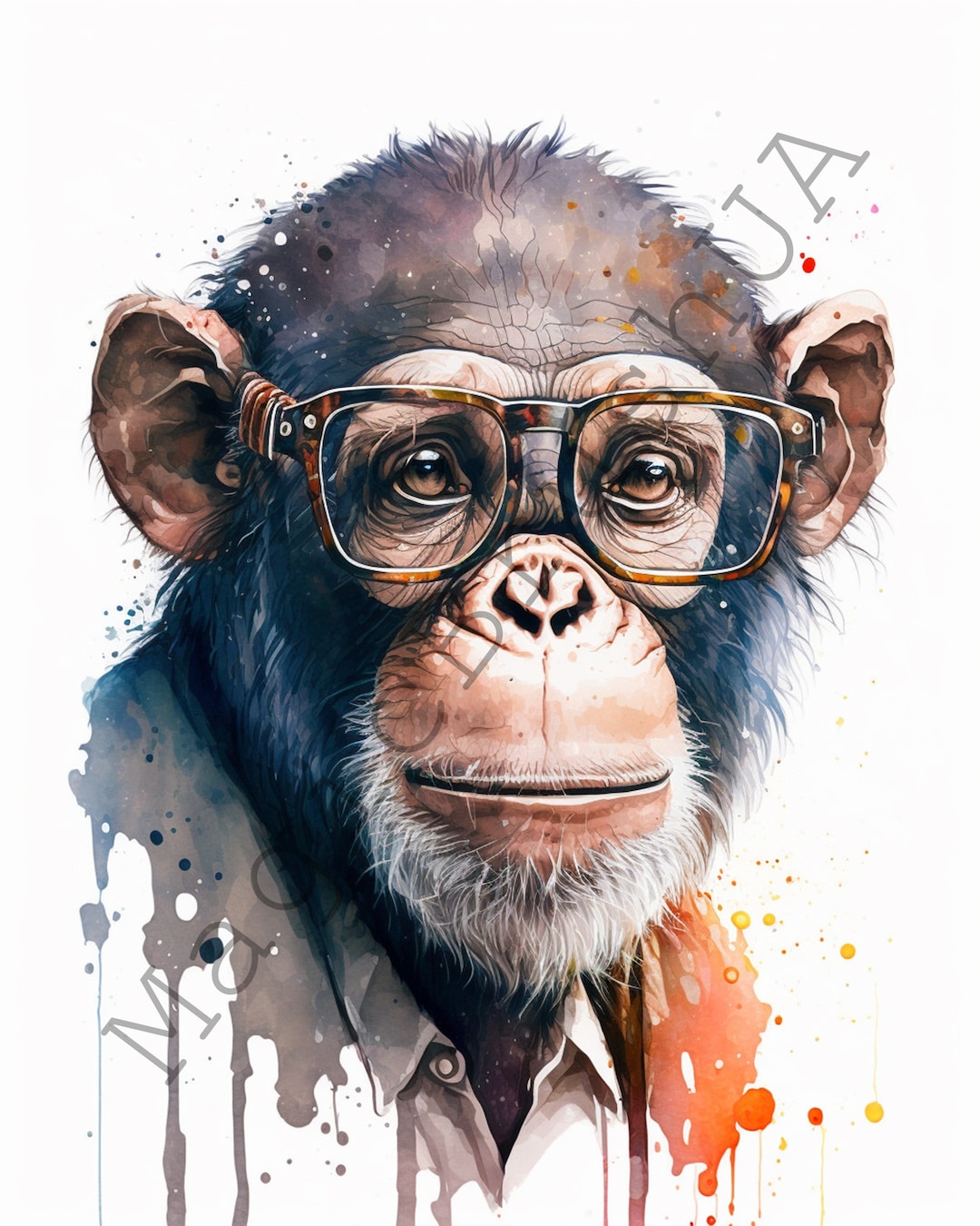 Chimpanzee in Glasses 15 Portraits Set, Chimpanzee in Glasses Clipart ...
