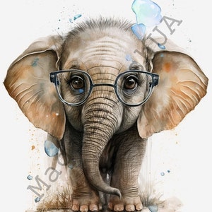 Elephant in Glasses 13 Portraits Set, Elephant in Glasses Clipart ...