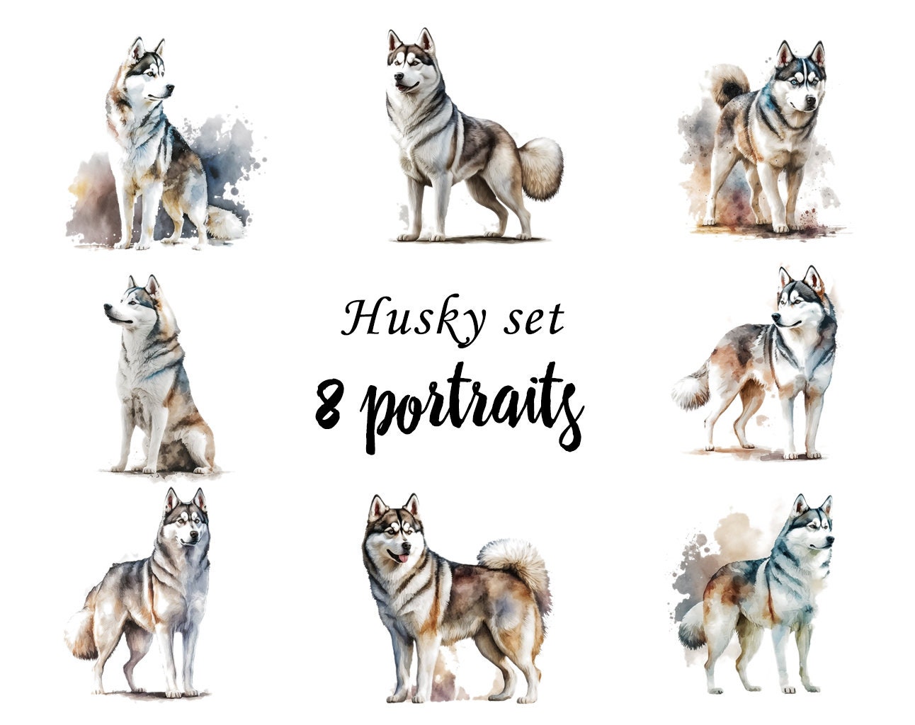 Husky Portraits Set Husky Clipart Commercial Use Husky - Etsy
