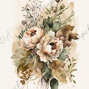 Boho Floral Bouquet, Printable Art Prints, Digital Crafting Bundle ...