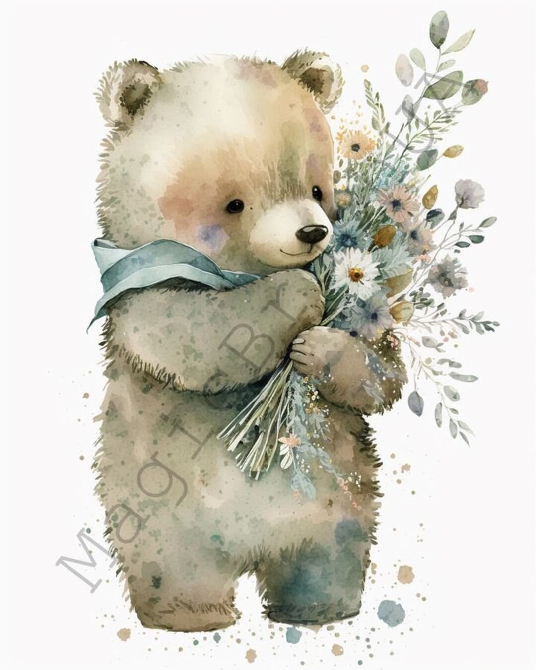 Cute Bear in Flowers 18 Portraits Set, Cute Bear Flowers Clipart ...