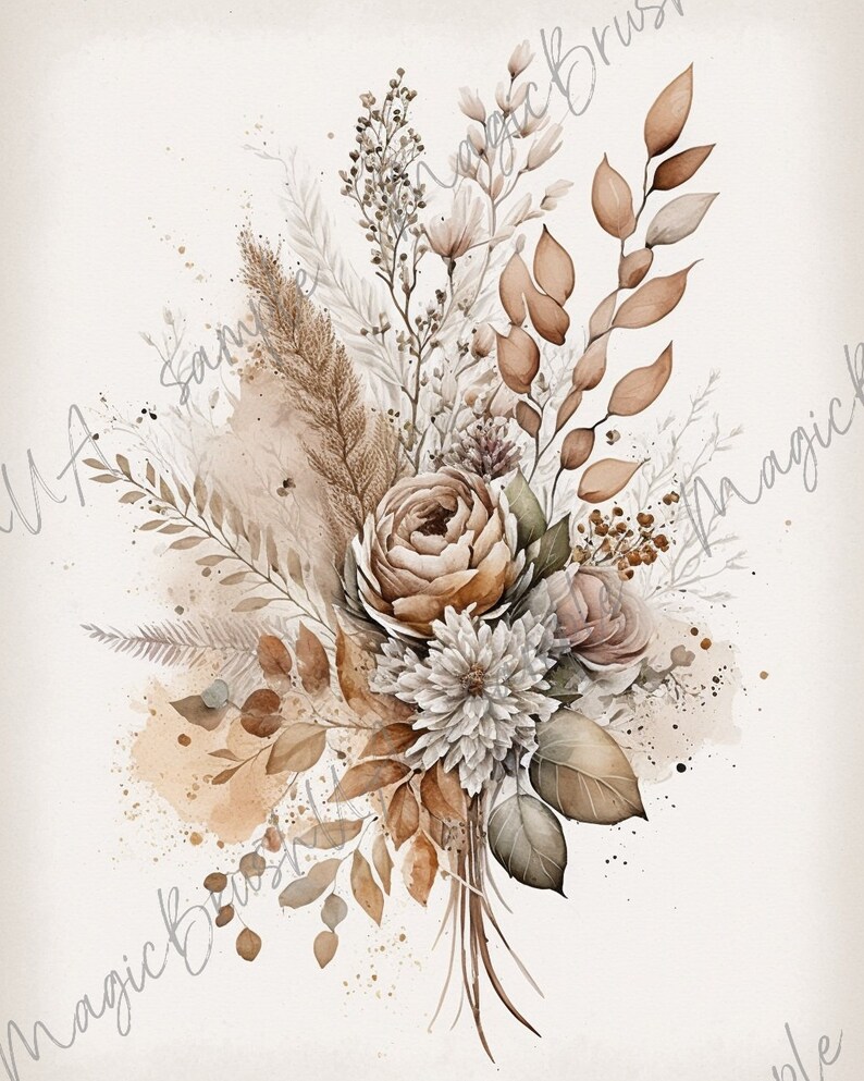 Boho Floral Bouquet Printable Art Prints Digital Crafting - Etsy