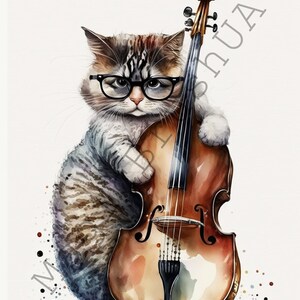 Cat Playing Double Bass 15 Portraits Set, Cat in Glasses Clipart ...