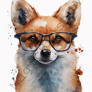 Fox in Glasses 12 Portraits Set, Fox in Glasses Clipart, Commercial Use ...