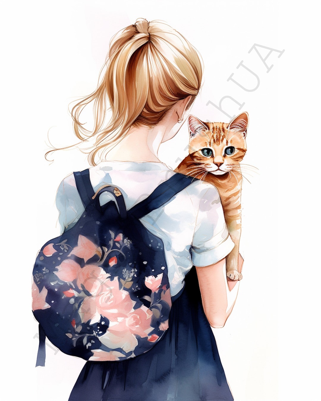 Girl With Cat 10 Portraits Set, Girl With Cat Clipart, Commercial Use ...