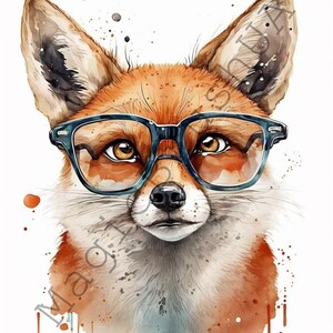 Fox in Glasses 12 Portraits Set, Fox in Glasses Clipart, Commercial Use ...