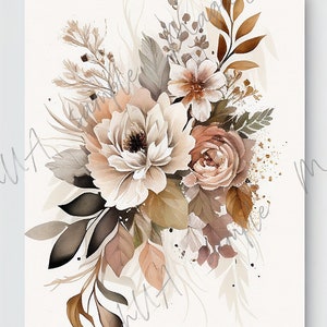 Boho Floral Bouquet, Printable Art Prints, Digital Crafting Bundle ...
