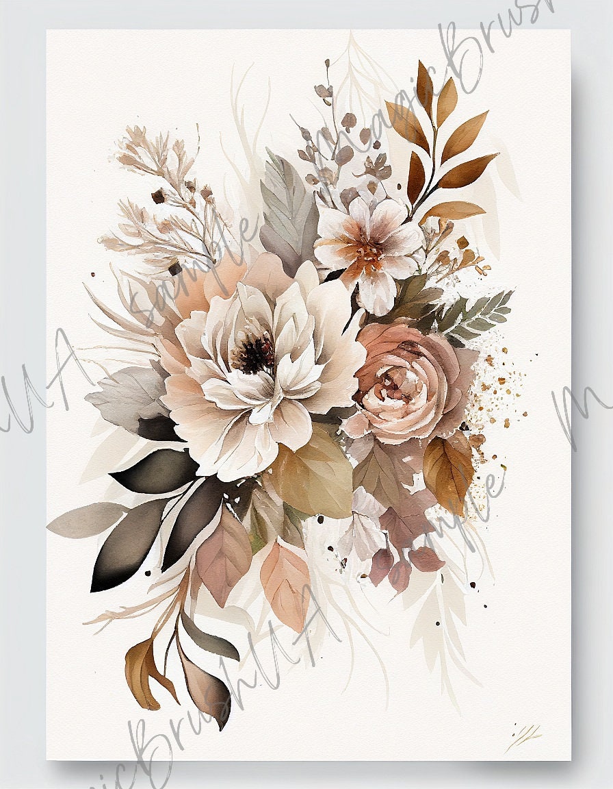Boho Floral Bouquet Printable Art Prints Digital Crafting - Etsy