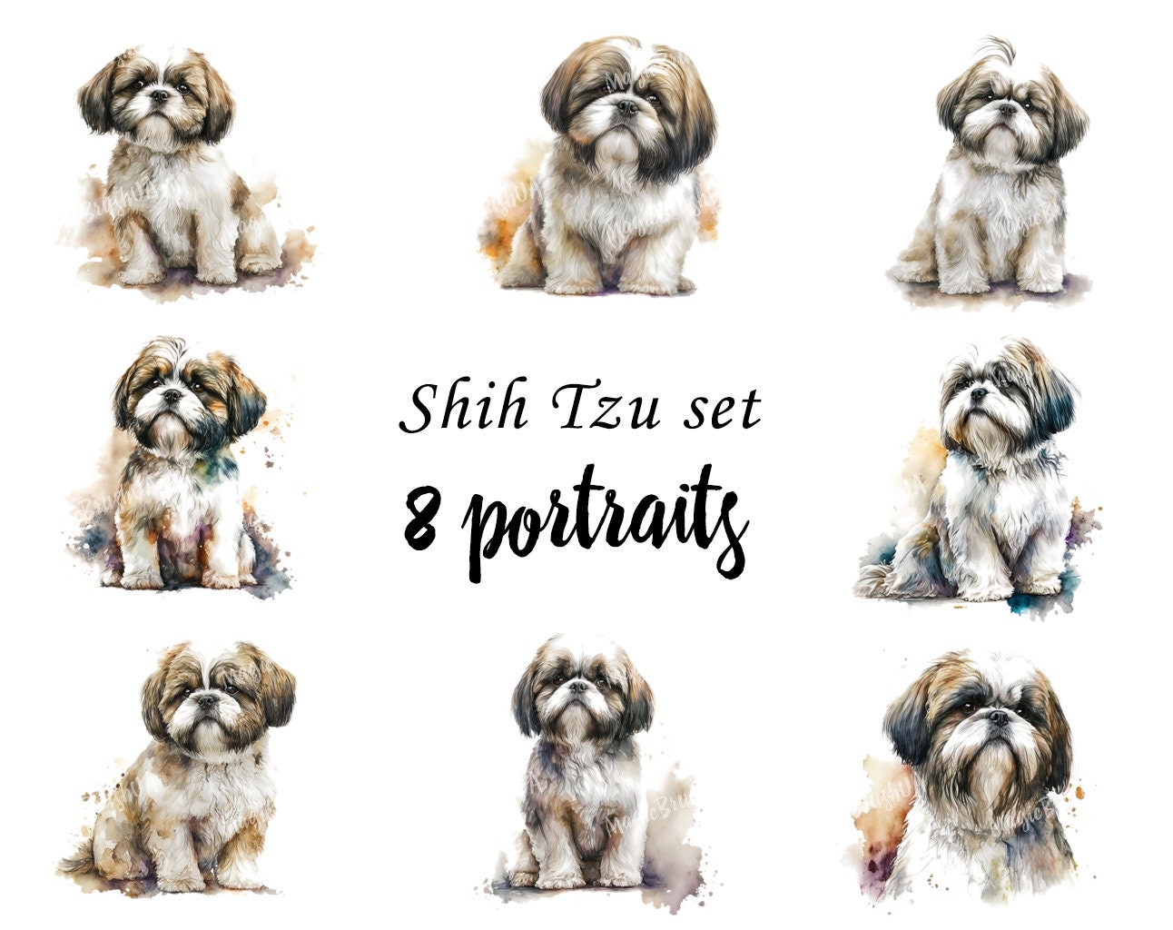 Shih Tzu Portraits Set Shih Tzu Clipart Commercial Use Shih - Etsy UK
