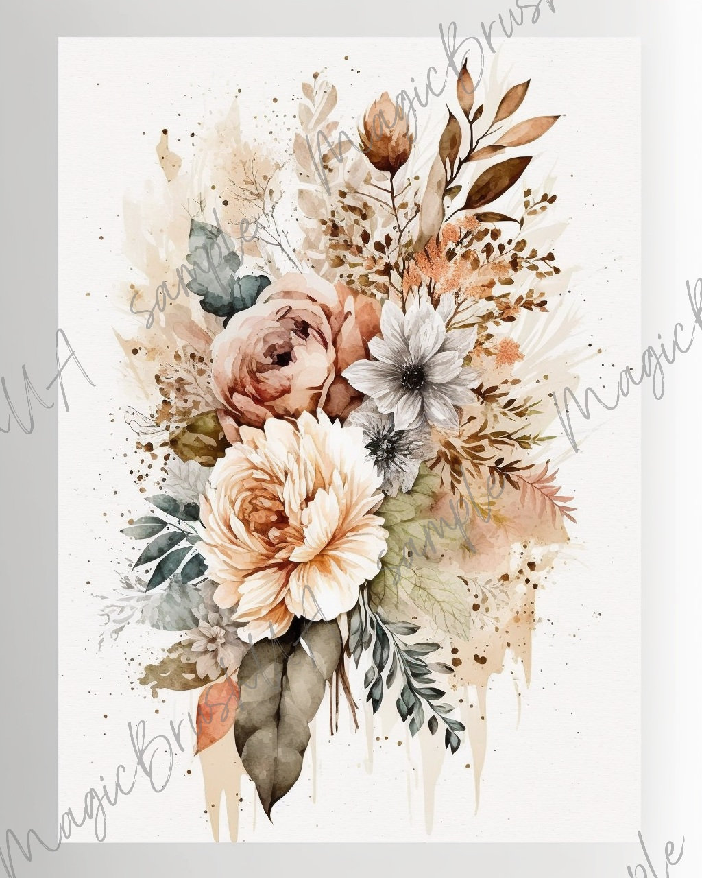 Boho Floral Bouquet Printable Art Prints Digital Crafting - Etsy