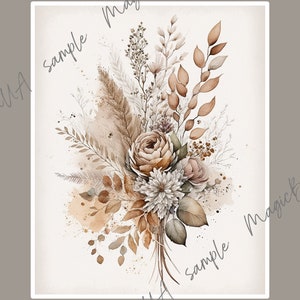 Boho Floral Bouquet, Printable Art Prints, Digital Crafting Bundle ...