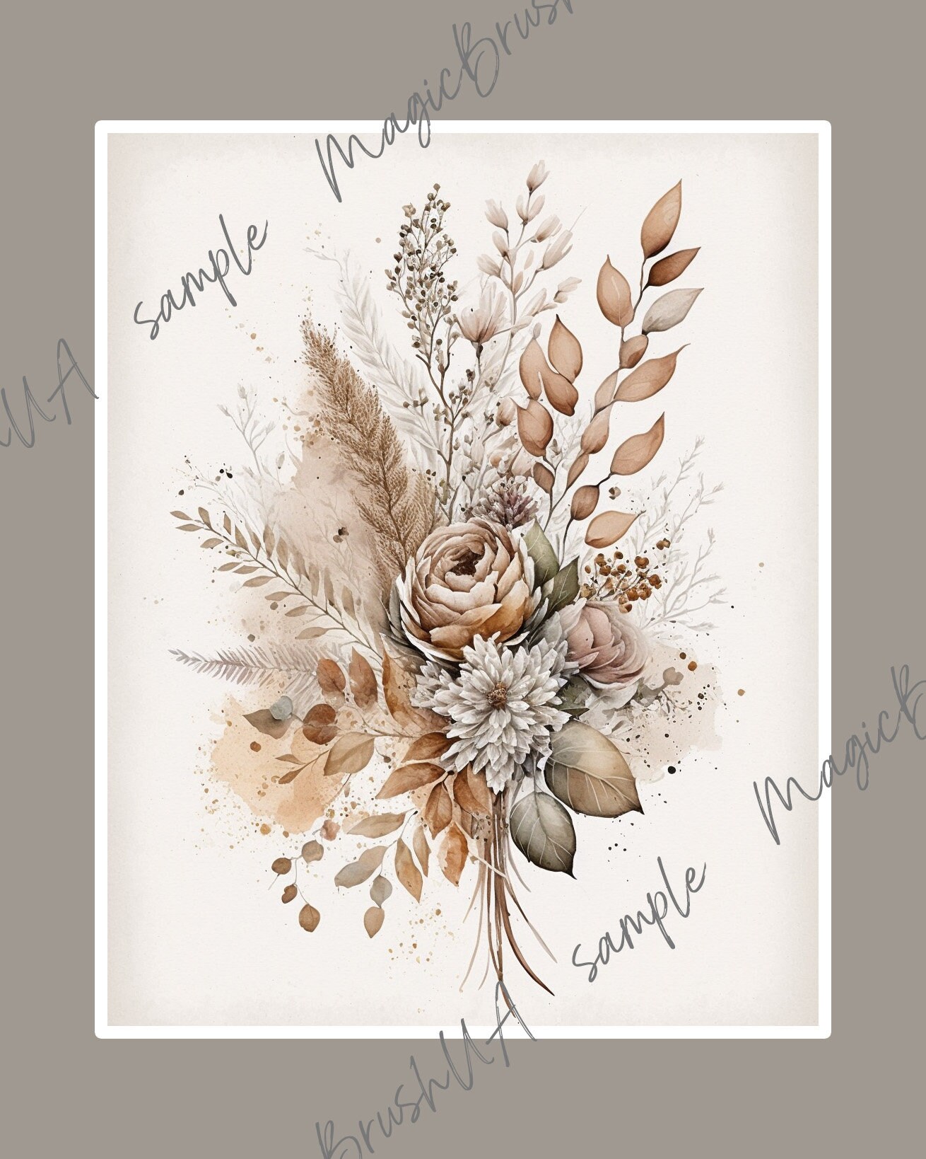 Boho Floral Bouquet Printable Art Prints Digital Crafting - Etsy