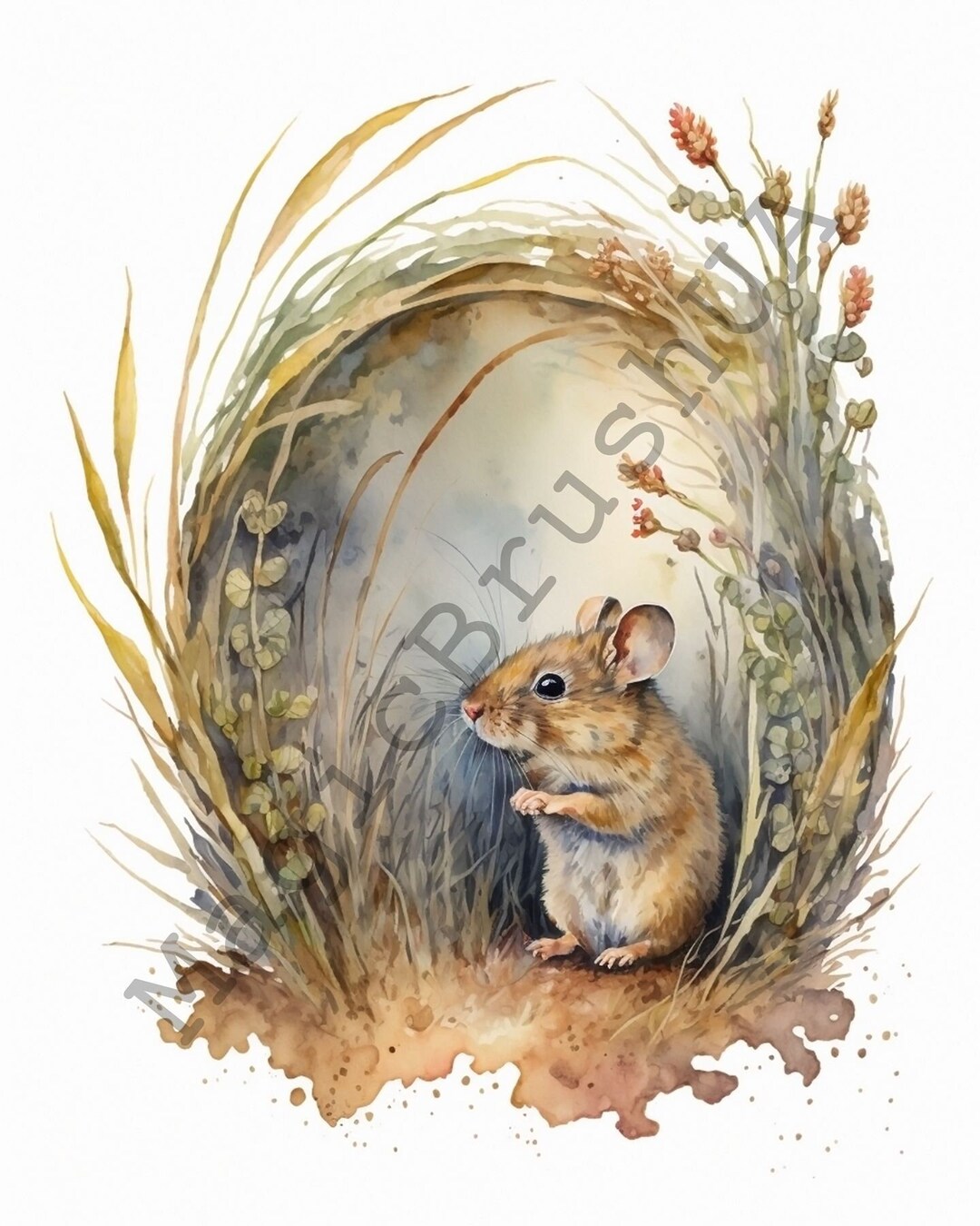 Mouse in Grass 12 Portraits Set, Mouse Clipart, Commercial Use, Digital ...