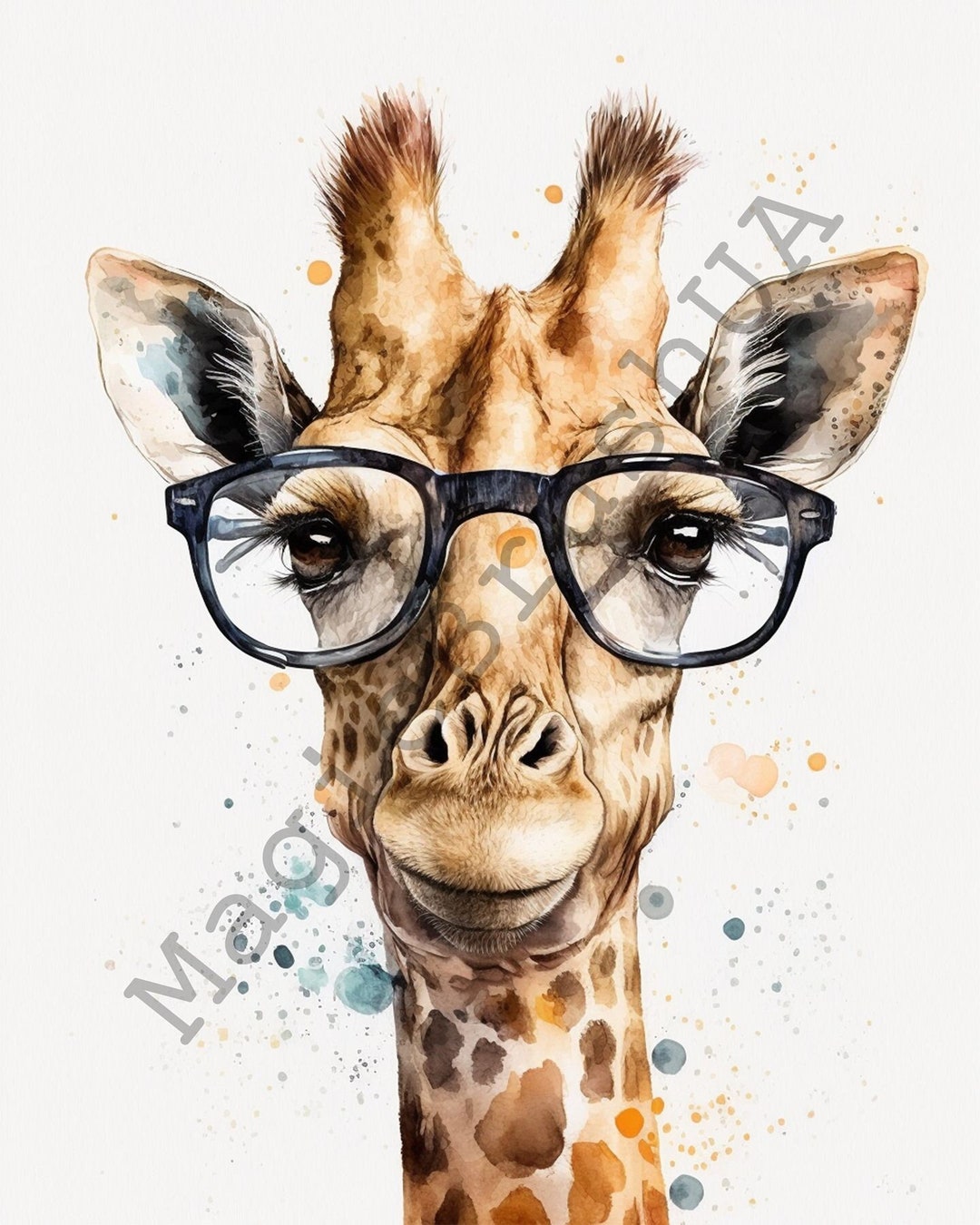 Giraffe In Glasses With Bubble Gum 19 Portraits Set Giraffe Clipart Commercial Use Digital