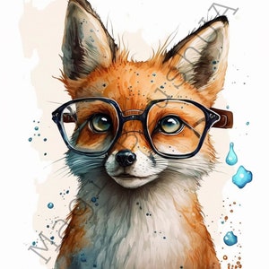 Fox in Glasses 12 Portraits Set, Fox in Glasses Clipart, Commercial Use ...